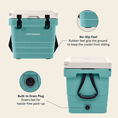 Retrospec Palisade Rotomolded 25 Qt Cooler - Fully Insulated Portable Ice Chest with Built in Bottle Opener, Tie-Down Slots & Dry Goods Basket - Large Beach, Camping & Travel Coolers - Blue Ridge