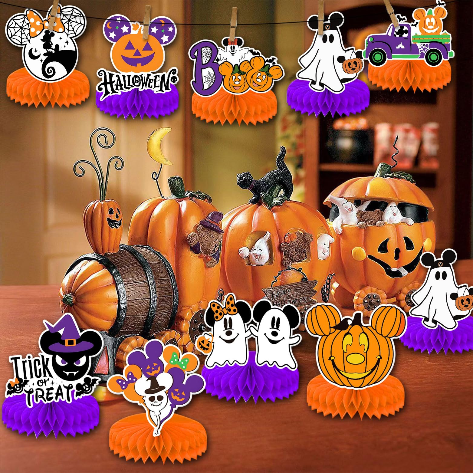 9pcs Mouse Halloween Decorations Honeycomb Centerpieces Double Sided Halloween Party Decorations 3D Table Decorations Cute Themed Decorations for Celebrating Halloween Party