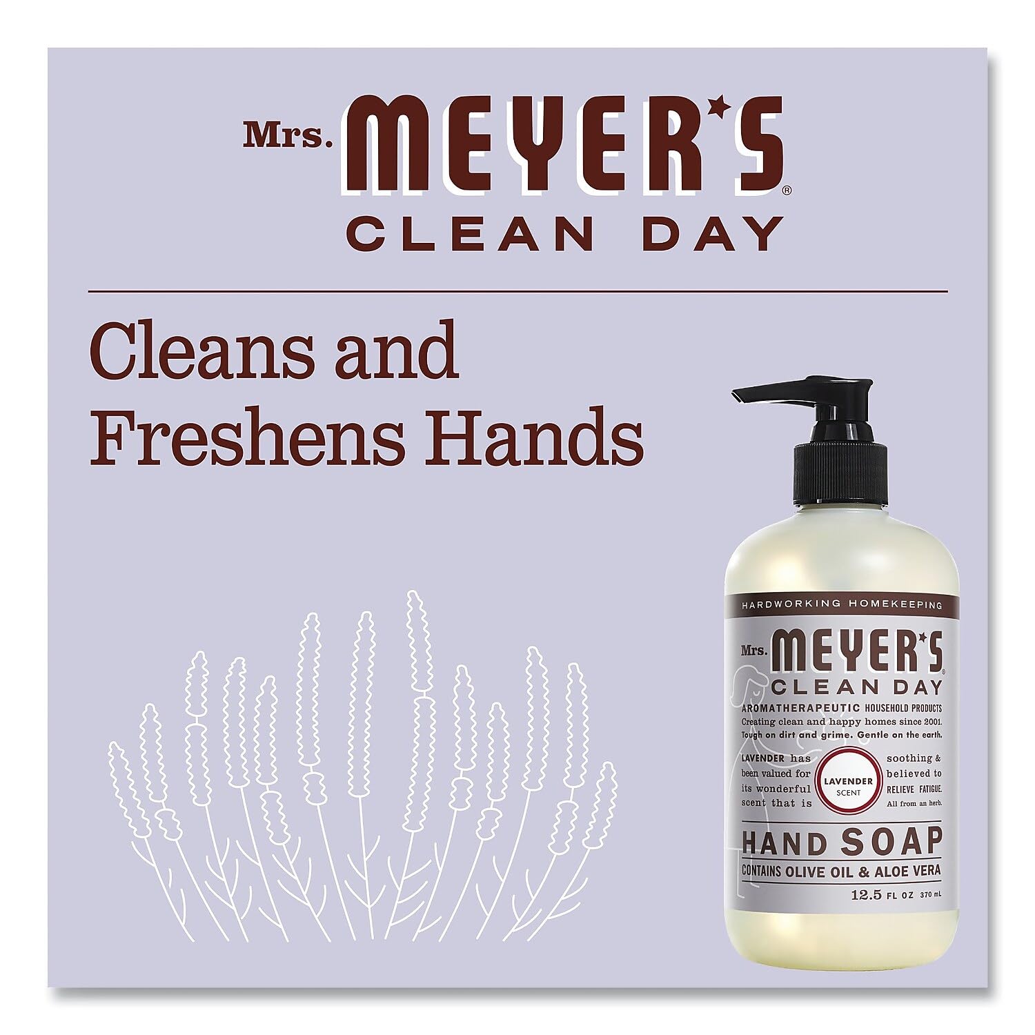 MRS. MEYER'S CLEAN DAY Hand Soap, Made with Essential Oils, Biodegradable Formula, Lavender, 12.5 fl. oz - Pack of 6