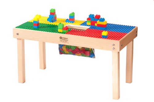 Fun Builder Table-Compatible with DUPLO® Brand blocks-32 x16 Made in The USA! Fully Assembled Solid Wood Frame with Wood Legs-Assembly in Minutes!