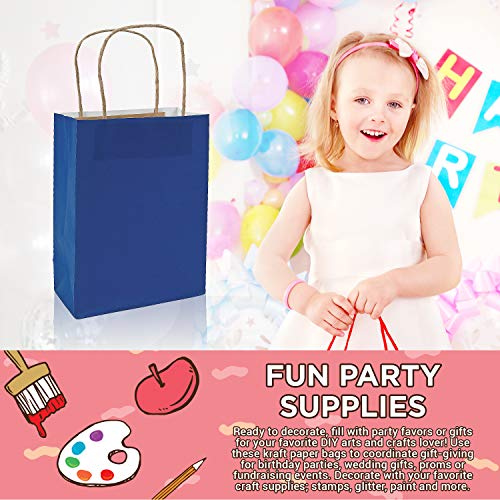 Fun Express Medium Blue Kraft Paper Gift Bags 24 Count - 6 1/2" x 3 1/4" x 9" with 4 1/2" Handles - Craft Supplies Birthday Party Boy Decoration, Baby Shower Decor Supply Set Disposable
