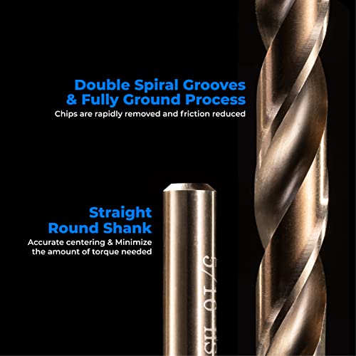 amoolo 1/8" inch Cobalt Drill Bits(10Pcs), M35 HSS Metal Jobber Length Twist Drill Bit Set for Hard Metal, Stainless Steel