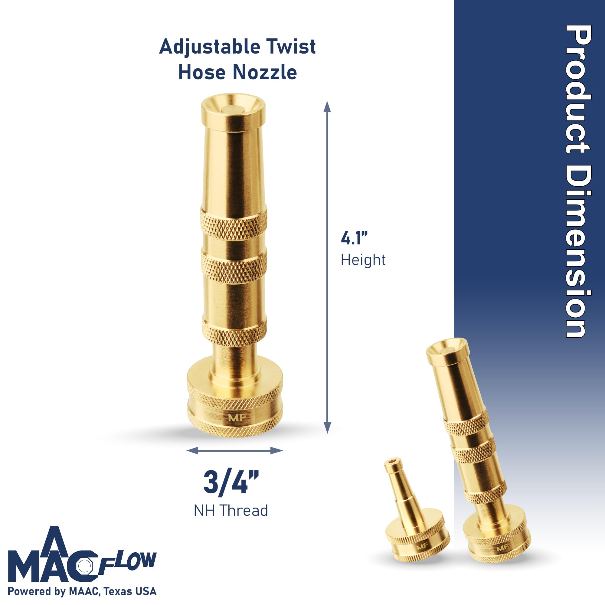 MAACFLOW MAACFLOW High Pressure Brass Garden Water Hose Nozzle 3/4" NH With 3 Rubber Washers (Pack of 1)