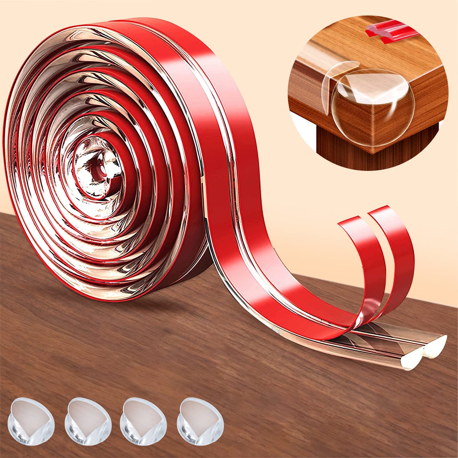 Baby Proofing,6.6ft(2m) Clear Edge Protector Strip for Kids,4 Thickened Silicone Soft Corner Protectors with Upgraded Pre-Taped Strong Adhesive for Cabinets, Tables, Drawers