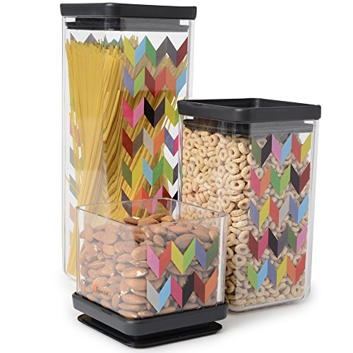 French Bull Ziggy Plastic BPA Free Leak-Proof Cereal and Dry Food Storage Container with Lid-Pantry, Kitchen, Snacks, Airtight, Stackable, Organization, 3 Piece Set