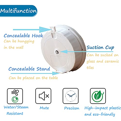 Bathroom Waterproof Wall Clock, Indoor Wall Clock with Suction Cup, Quartz Movement, Plastic Frame, Flexible Choice for Hanging Or Standing, Modern Silent Small Wall Clock for Living Room and Kitchen