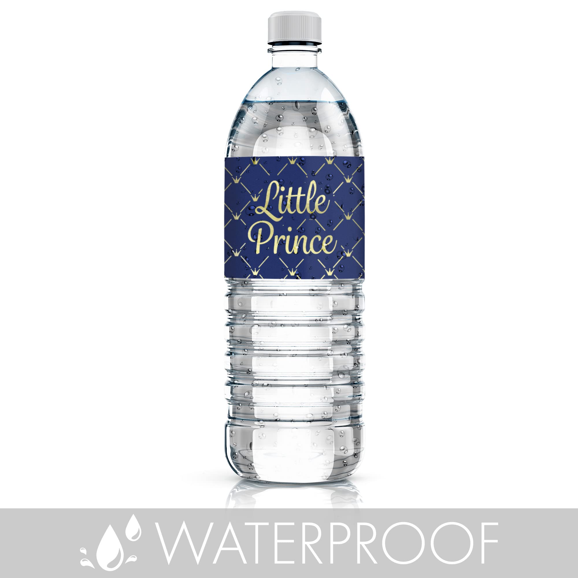 Royal Prince Baby Shower Water Bottle Labels - Shiny Foil - 24 Stickers
