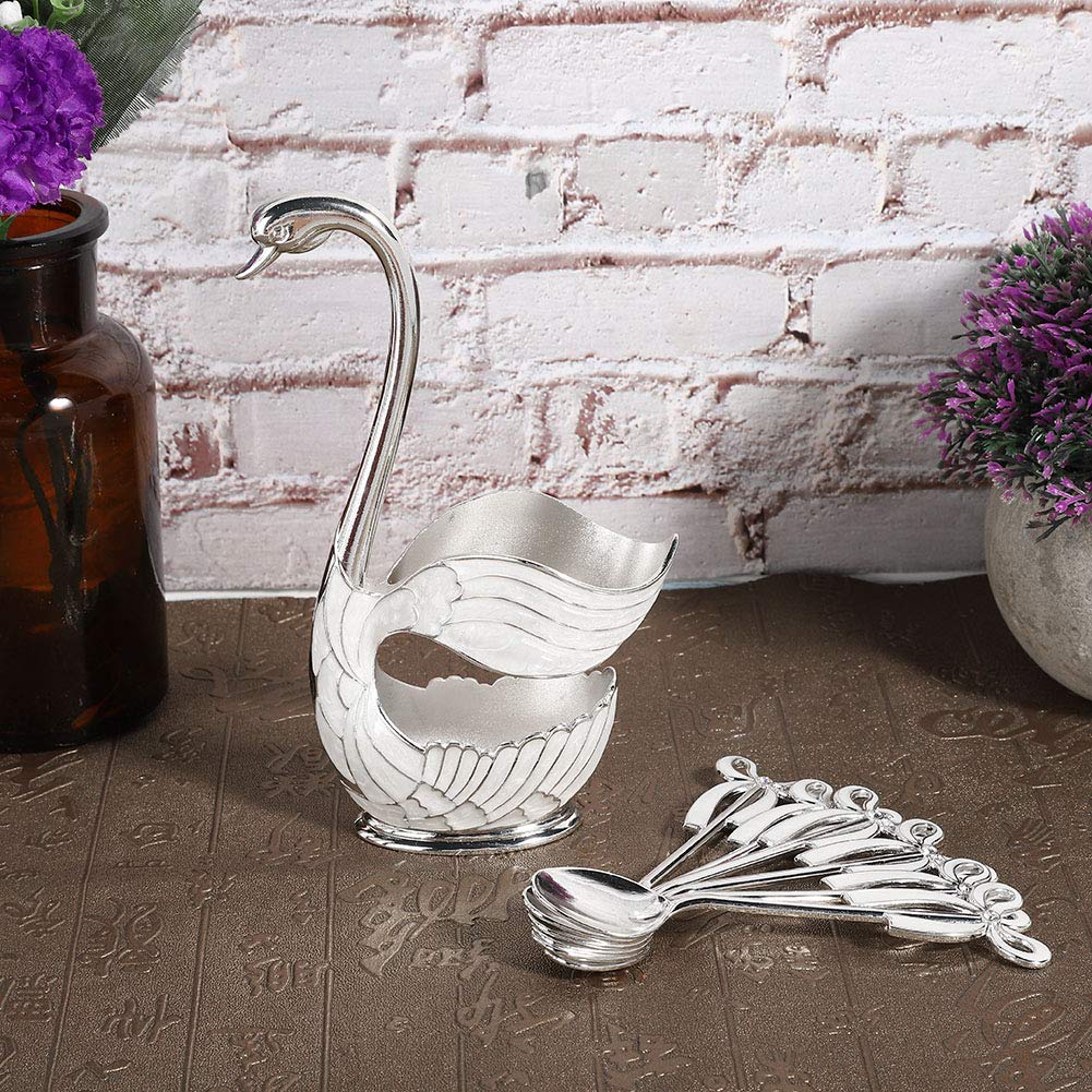 Watris Veiyi Coffee Spoons Set, Dessert Spoons Set, 6PCS Tea Spoons with Swan Base Holder, Metal Coffee Spoon Organizer, Stainless Steel Small Spoons for Coffee Cake Dessert Ice Cream Tea(Silver)