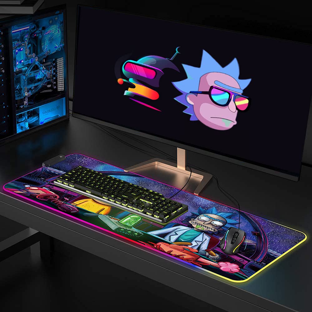 Bimormat RGB Mouse Pad LED Light Gaming Mouse Pad with Rubber Base Colorful Computer Carpet Desk Mat for PC Laptop (35.4 * 15.7 inch) (90x40rgfeidie)