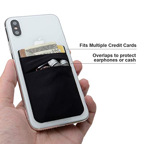 SHANSHUI Card Holder for Back of Phone, 5 PCS Double Cloth Slim Stretchy Phone Pocket Pouch Stick on ID Credit Card Wallet Compatible for iPhone 11 Pro Samsung Galaxy S10 and More(Black,Grey,Pink)