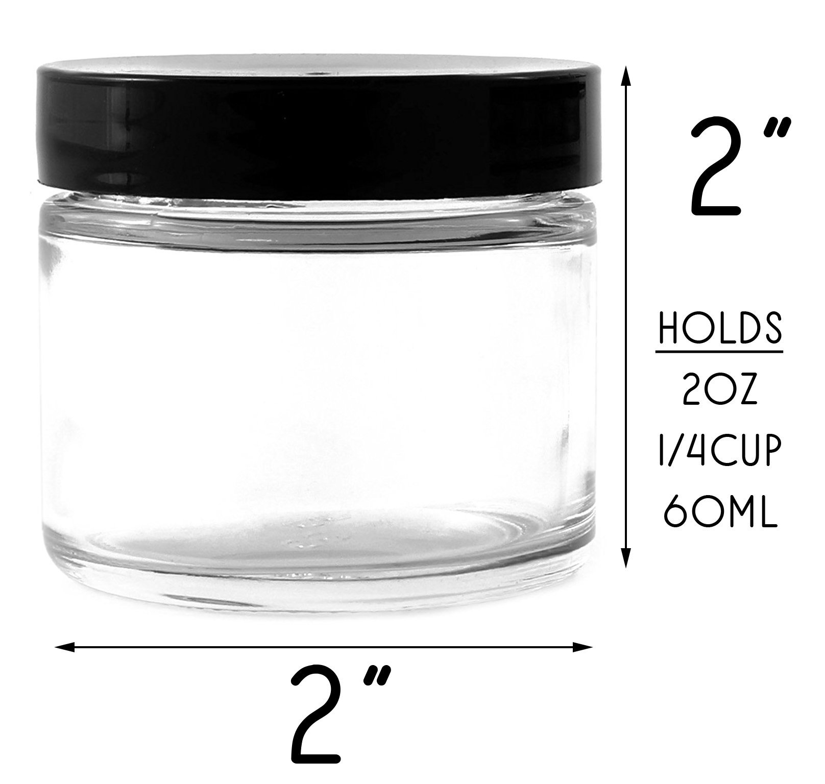 Cornucopia Brands 2oz Straight Sided Clear Glass Jars (12 pack), Airtight Cosmetic Jars for Creams, Balms & Aromatherapy