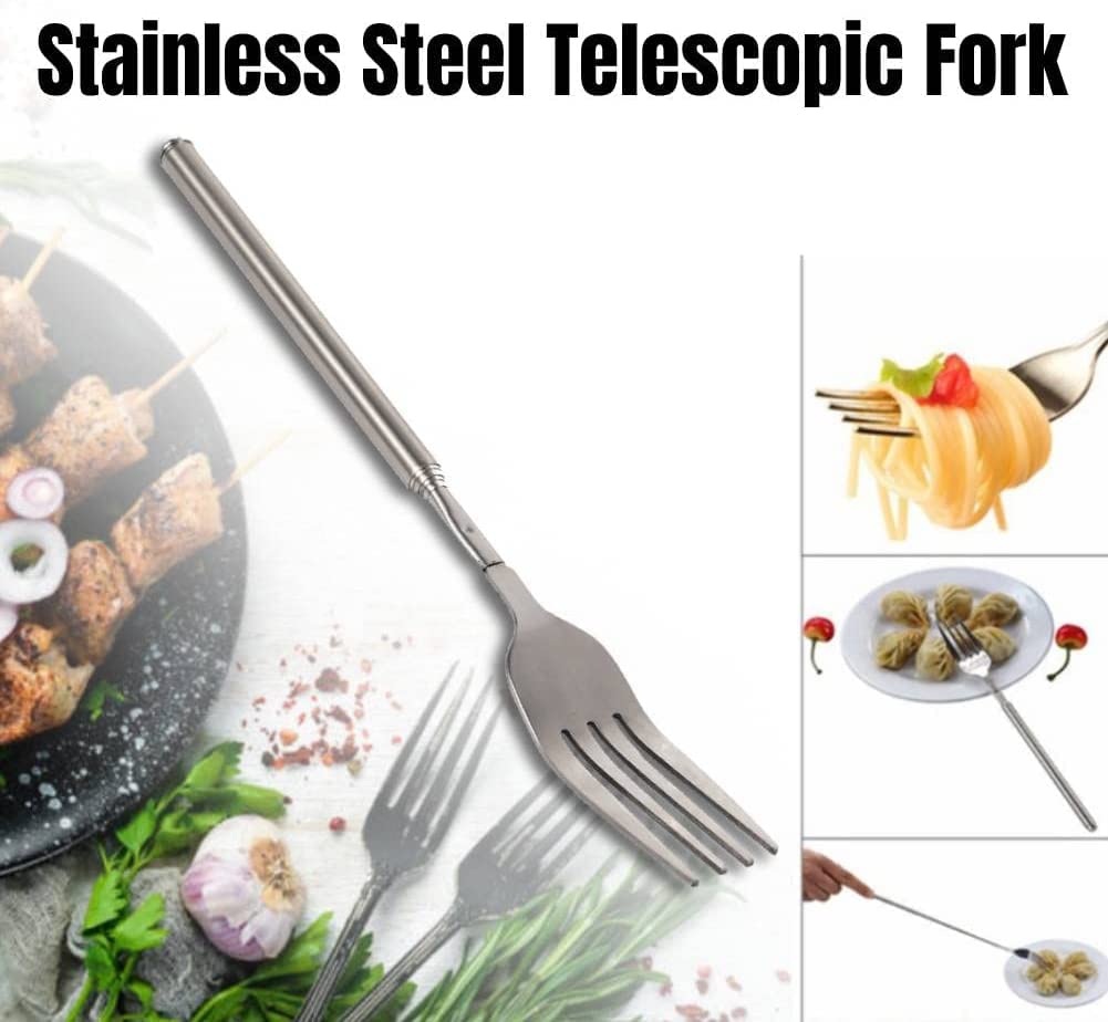 Telescopic Fork,Extendable Fork,Extending Fork,64cm Long Stainless Steel Retractable Fork Extendable Dinner Fruit Dessert Fork Cutlery 8.7-25.4inch