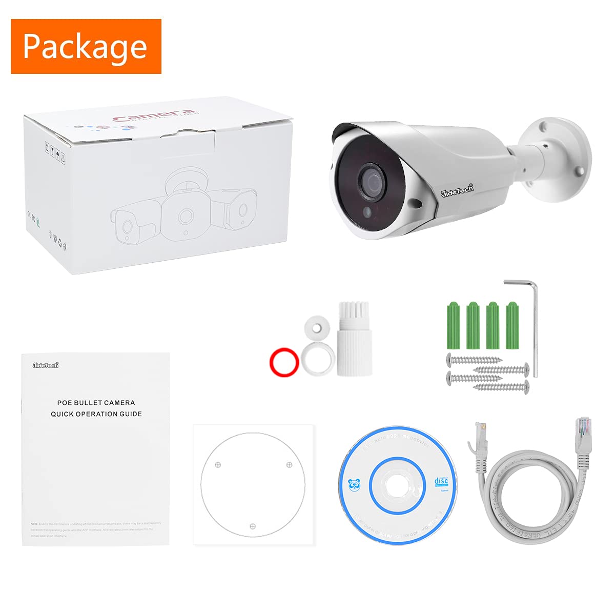 JideTech 5MP POE Outdoor IP Security Camera, 65ft IR Night Vision Motion Detection IP66 Waterproof