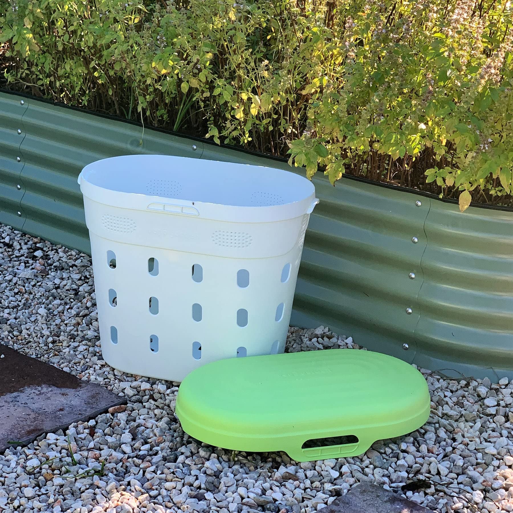 Vego Garden In-Ground Worm Composter Outdoor Farm Compost Bin 8 Gallons BPA-Free Composting System for Raised Garden Beds Lime, Twin Pack