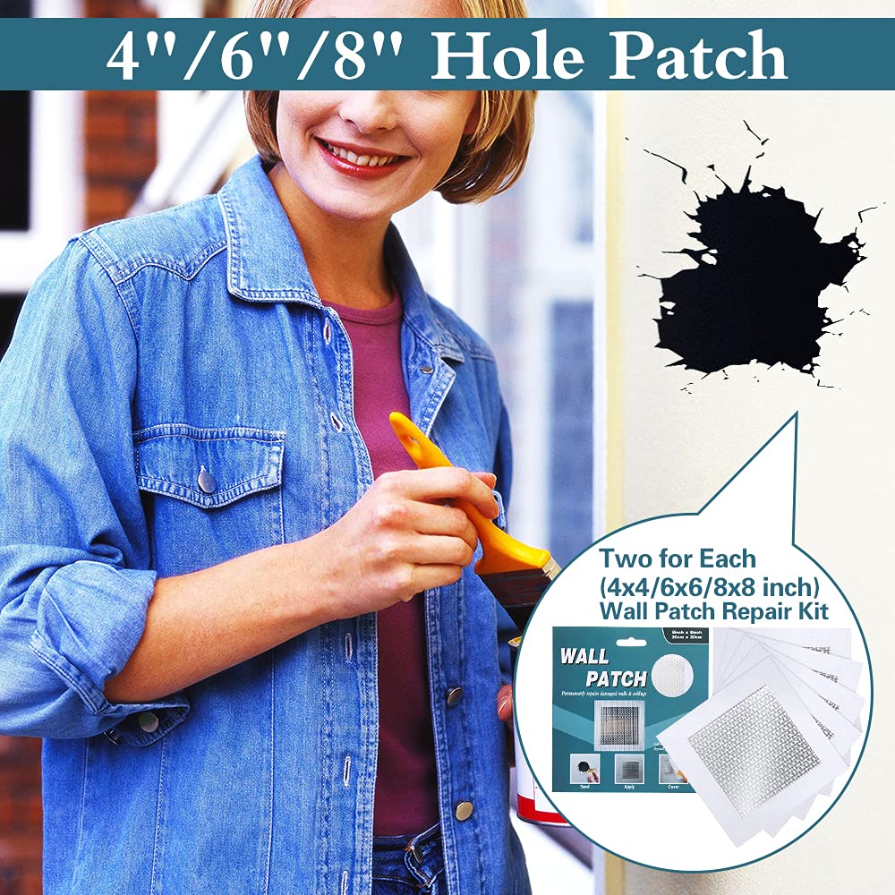 Tahikem 6 Pcs Drywall Repair Patch, 4" 6" 8" Two of Each Wall Patch Repair Kit, Self Adhesive Wall Mesh Repair, Large Hole Patch for Drywall, Sheet Rock Patch, Aluminum Metal Sheetrock Ceiling Patch