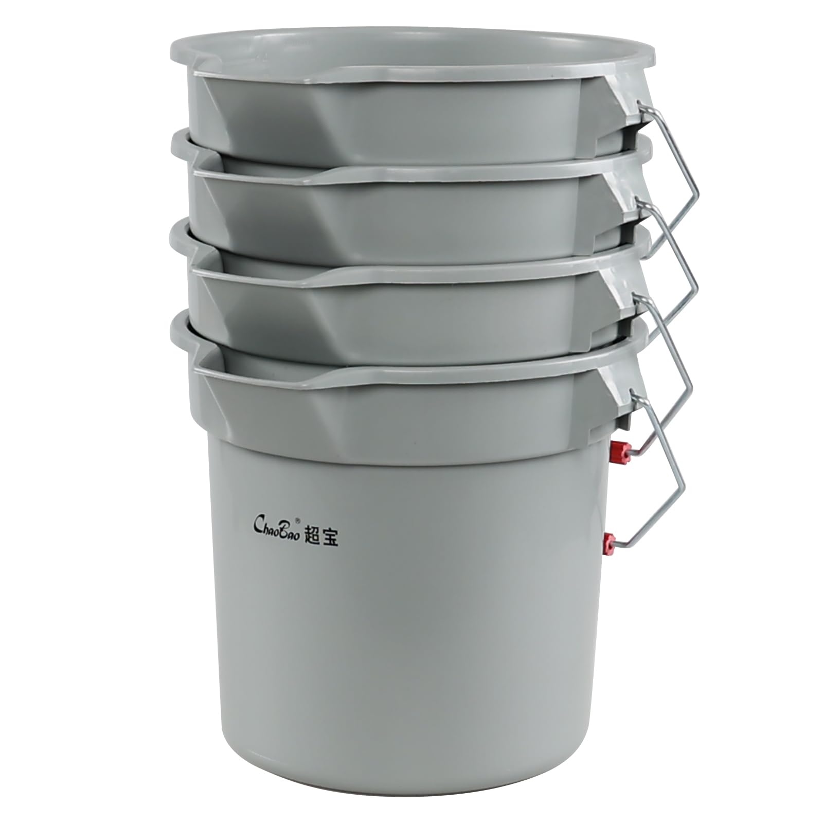 Begale 3.5 Gallon Commercial Cleaning Pail, Plastic Round Car Wash Bucket with Handle, Gray, Pack of 4