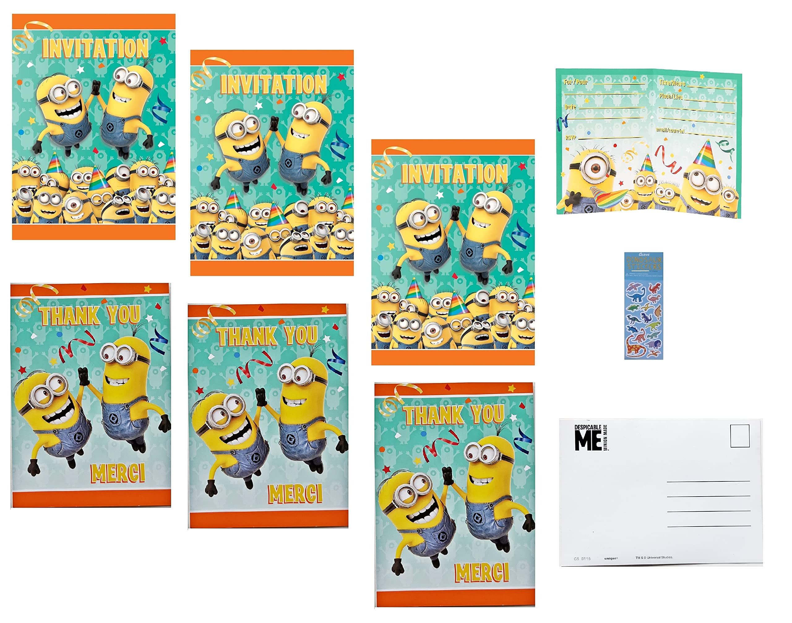 Amscan Despicable Me Birthday Party Supplies Bundle Pack includes 24 Party Invitations and 24 Thank You Postcards