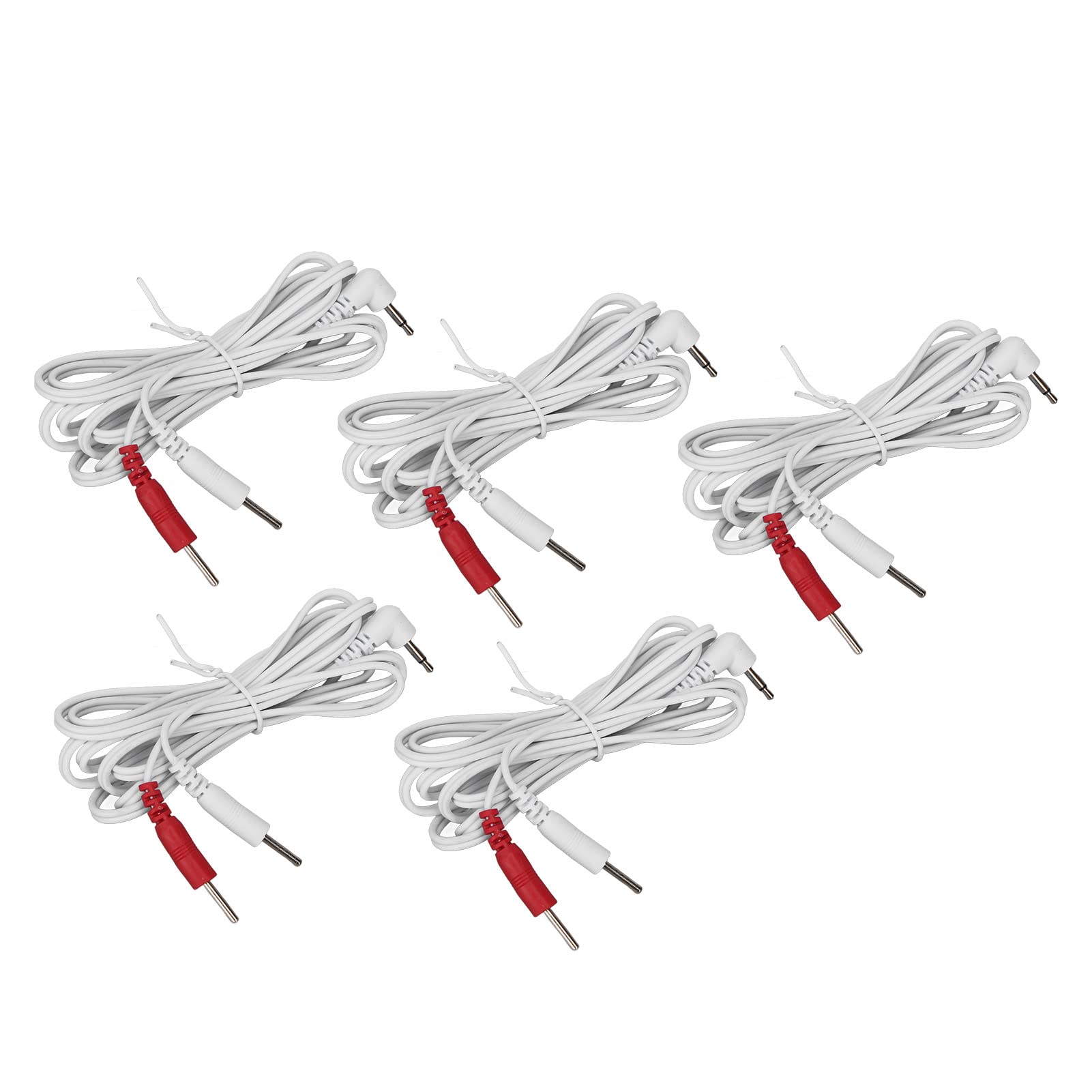 ANGGREK 5PCS Electrode Wire, Electrode Wires Cable 2.5mm Elbow 1.5m Long Electrode Wire for Digital Massage Instrument White