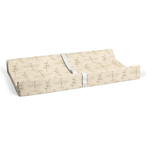 Glenna Jean Airplane Diaper Changing Pad Cover, Tan Brown Flying Aviation Baby Boy Nursery, Soft Cotton Infant Changing Pad Cover, Fits Standard Changing Pads, Vintage Airplane Design
