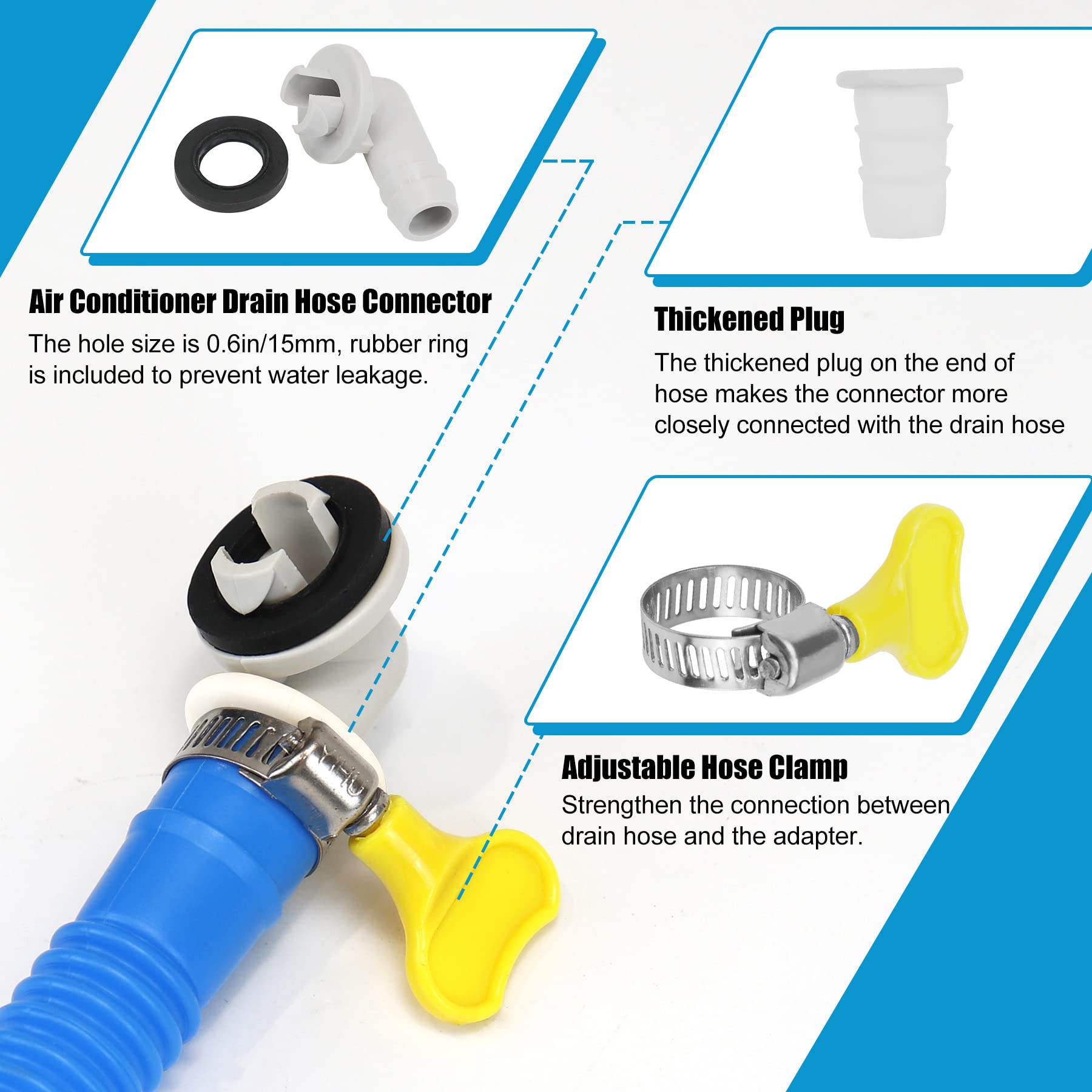 Air Jade 3/5'' Air Conditioner Drain Hose Connector Elbow Fitting with 5.2ft AC Water Drain Hose Kit, Replacement Parts for Mini Split Units and Window AC Units