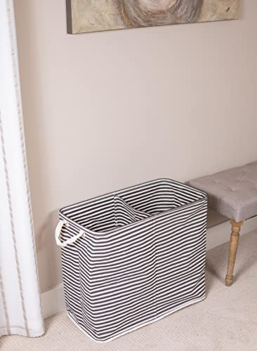 BIRDROCK HOME 112L Collapsible Double Laundry Hamper Basket - Grey & White Stripes Sorter Bin - Compact Dirty Clothes Organizer Bag - Divided Section