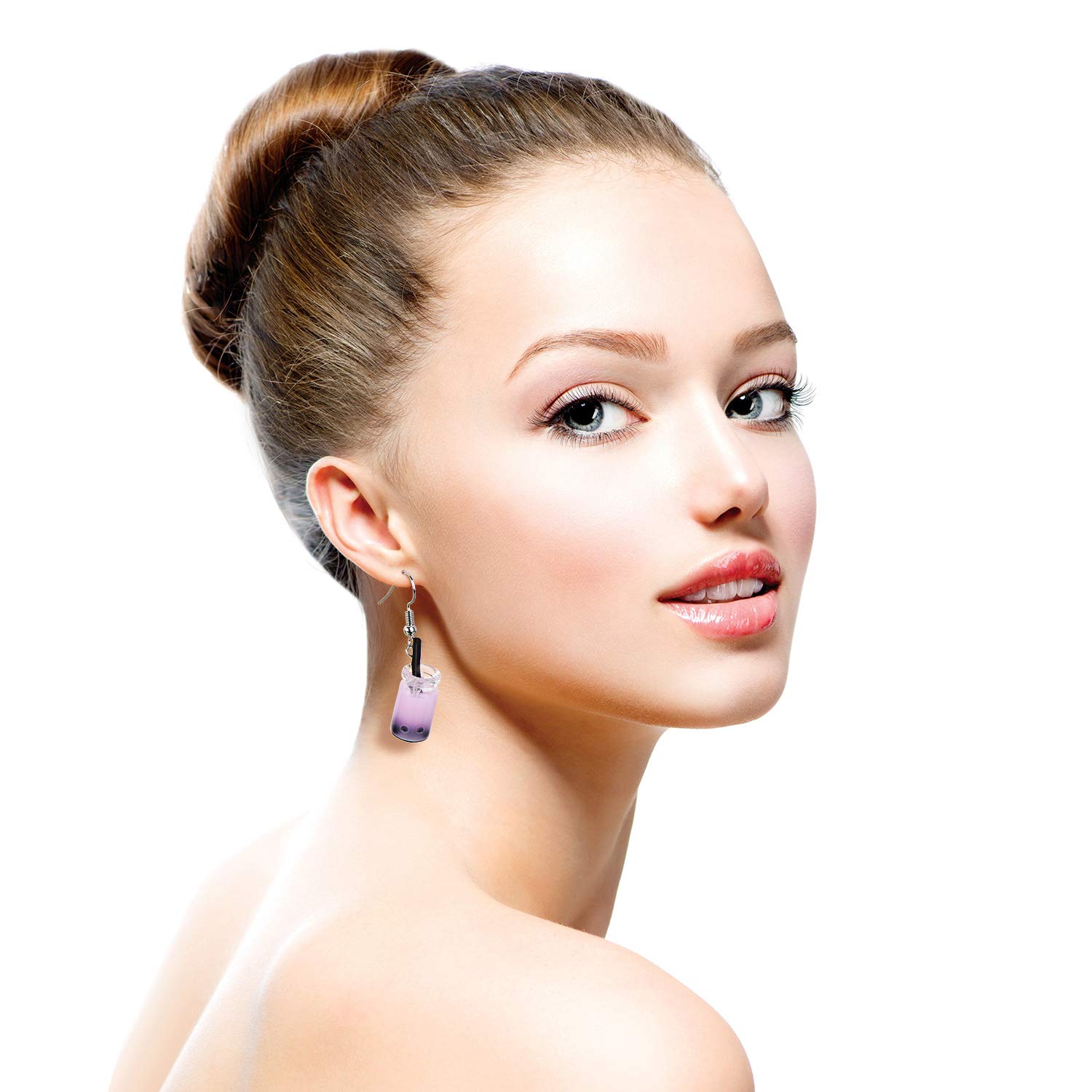 6 Pairs Cute Pearl Milk Bubble Tea Earrings Dangle Boba Drop Funny Earrings for Women Jewelry