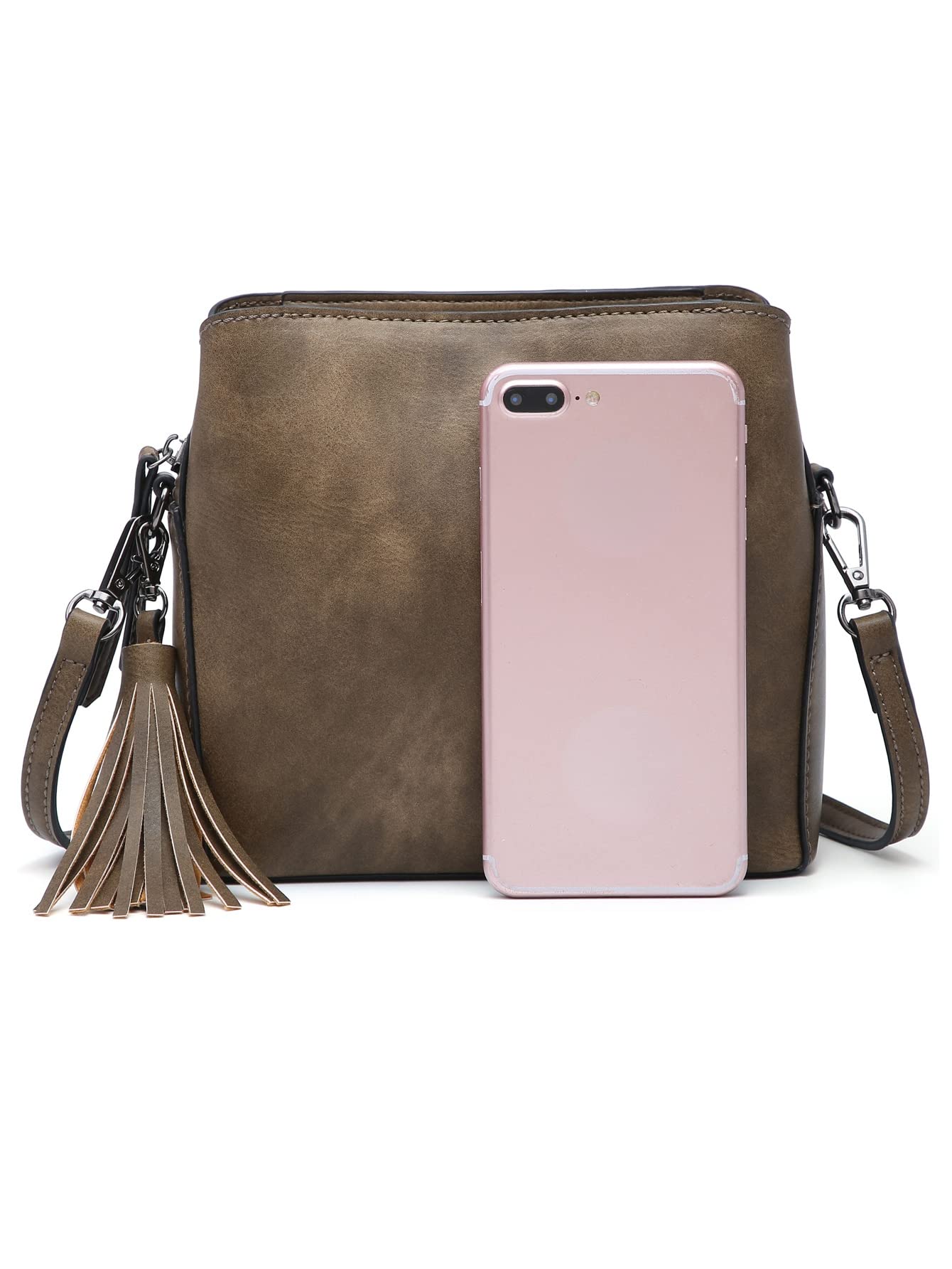seOSTO Medium Women Crossbody Purse Bag with Tassel (Khaki)