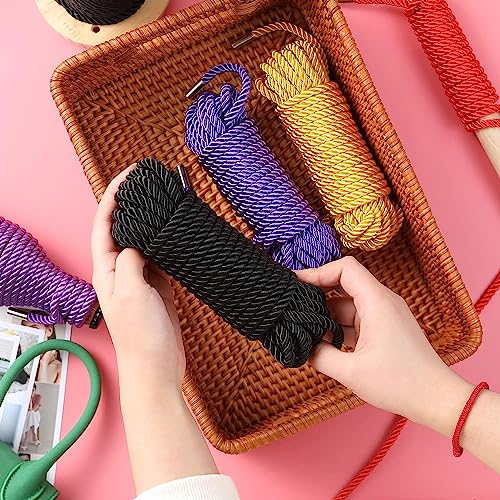 BAVIHOR Silk Rope Soft Rope, Skin Friendly Durable Long Rope, 32 Feet 8 mm Multipurpose Long Satin Braided Twisted Rope (3 Black)