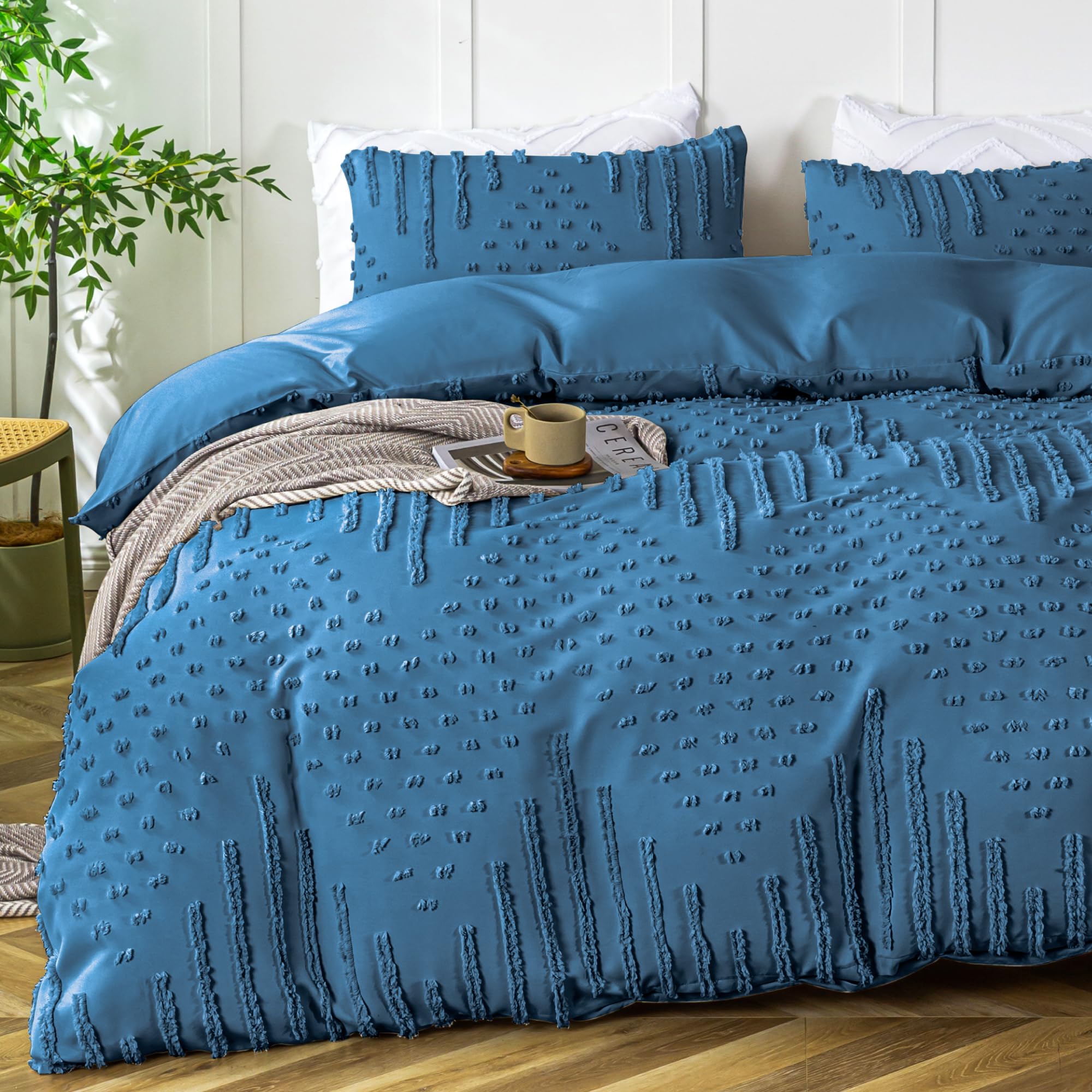 ALPHA HOME Duvet Cover Set Queen Size, Boho Bedding Cover Set Tufted Duvet Cover Set (1 Duvet Cover, 2 Pillowcases)