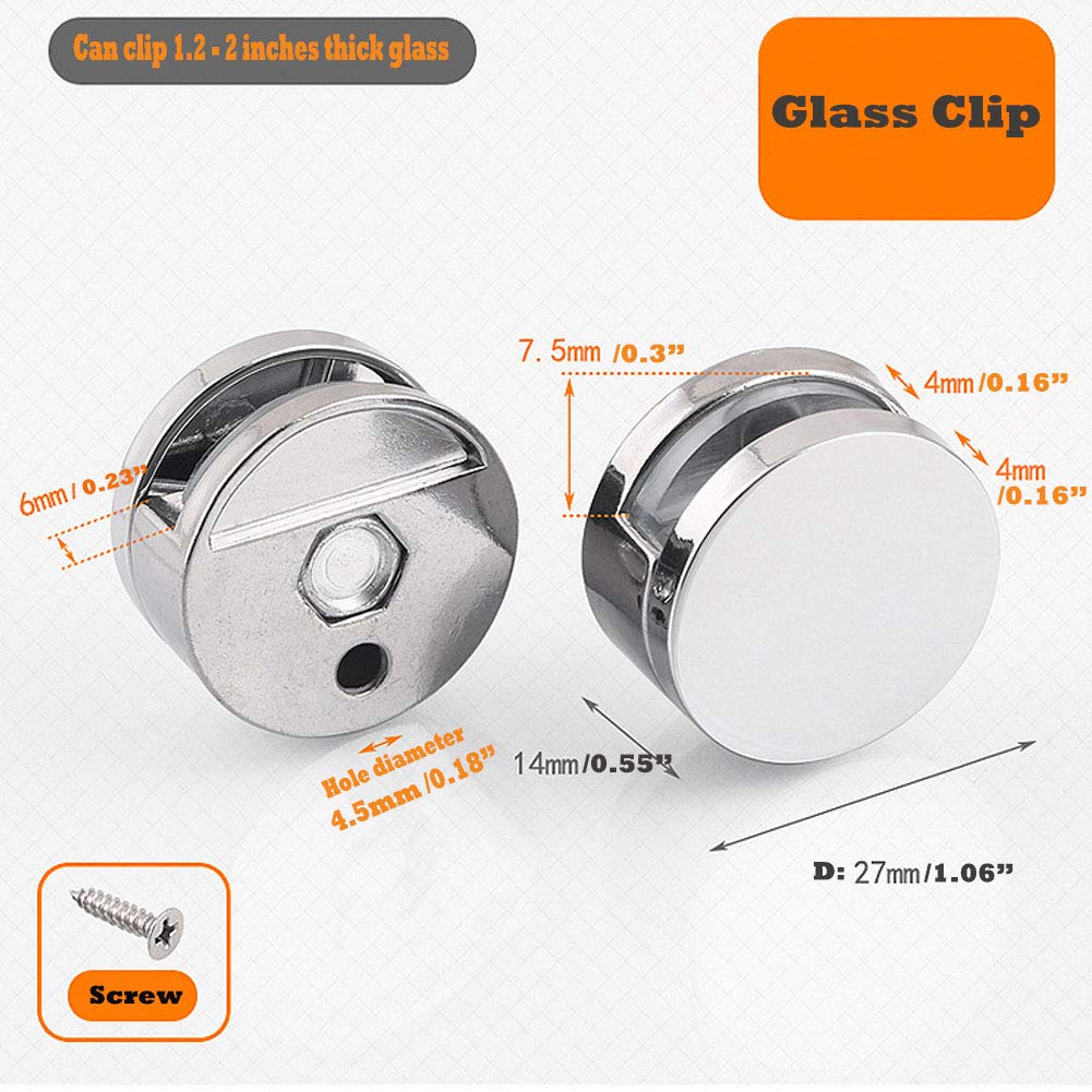 Wide Mirror Clip Set,Glass Shelf Bracket 4PCS, Polished Chrome