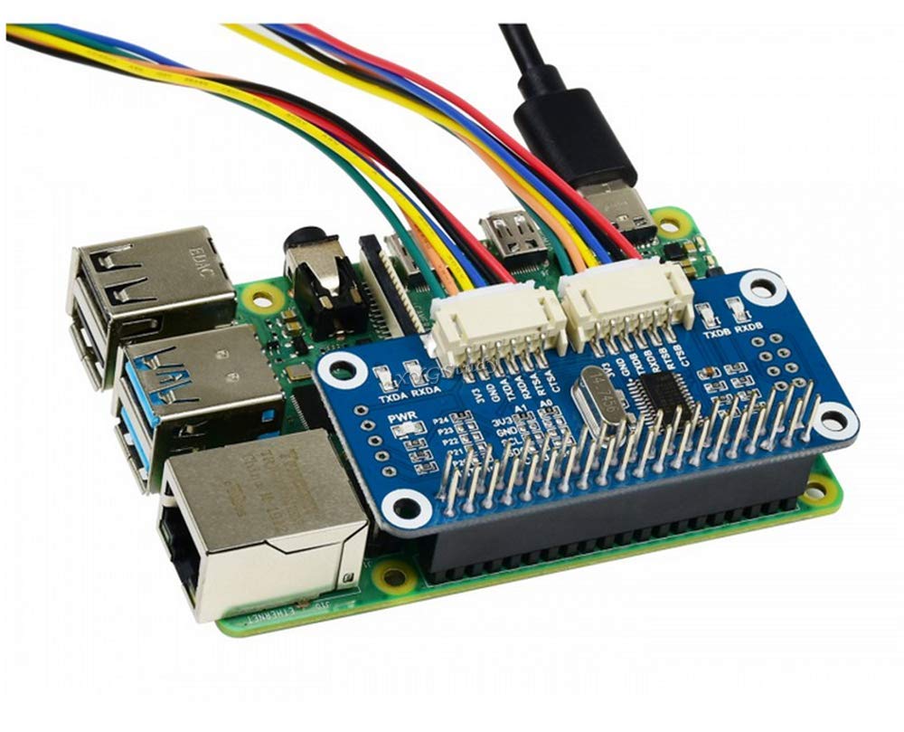 Serial Expansion HAT I2C Interface 2-ch Extra UART Plus 8 programmable GPIOs for Raspberry Pi Zero W WH 2B/3B/3B+/4B @XYGStudy