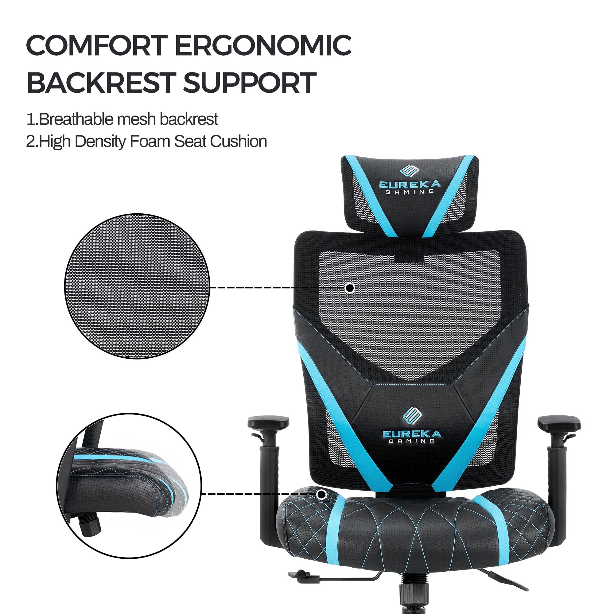 EUREKA ERGONOMIC Gaming Chair,Video Game Chairs PC Mesh Gaming Computer Chair with Adjustable Lumbar Support Headrest Armrest Gamer Desk Chair with for Adults Teens, Blue