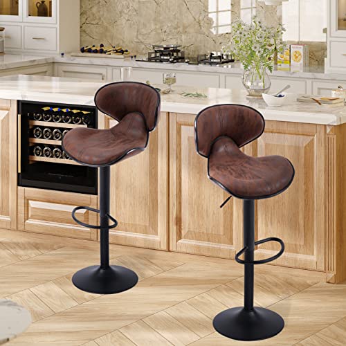 SUPERJARE Adjustable Counter Height Bar Stools Set of 2, Swivel Tall Kitchen Counter Island Dining Chair with Backs, 24β Armless Modern Bar Stool Chairs fit Counter Island from 32β to 44β, Retro Brown