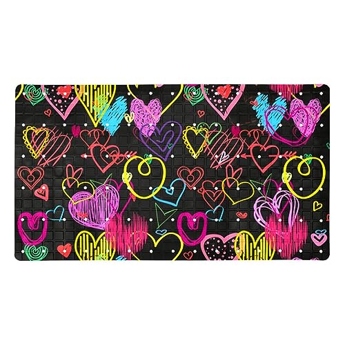 Bath Tub Shower Mat - Anti-Slip PVC Material 15.1x26.8 in, Gentle Cushioning Quick Drying Suction Cups Reliable Solution - Hand Drawn Simple Hearts Non-Slip Floor Mat