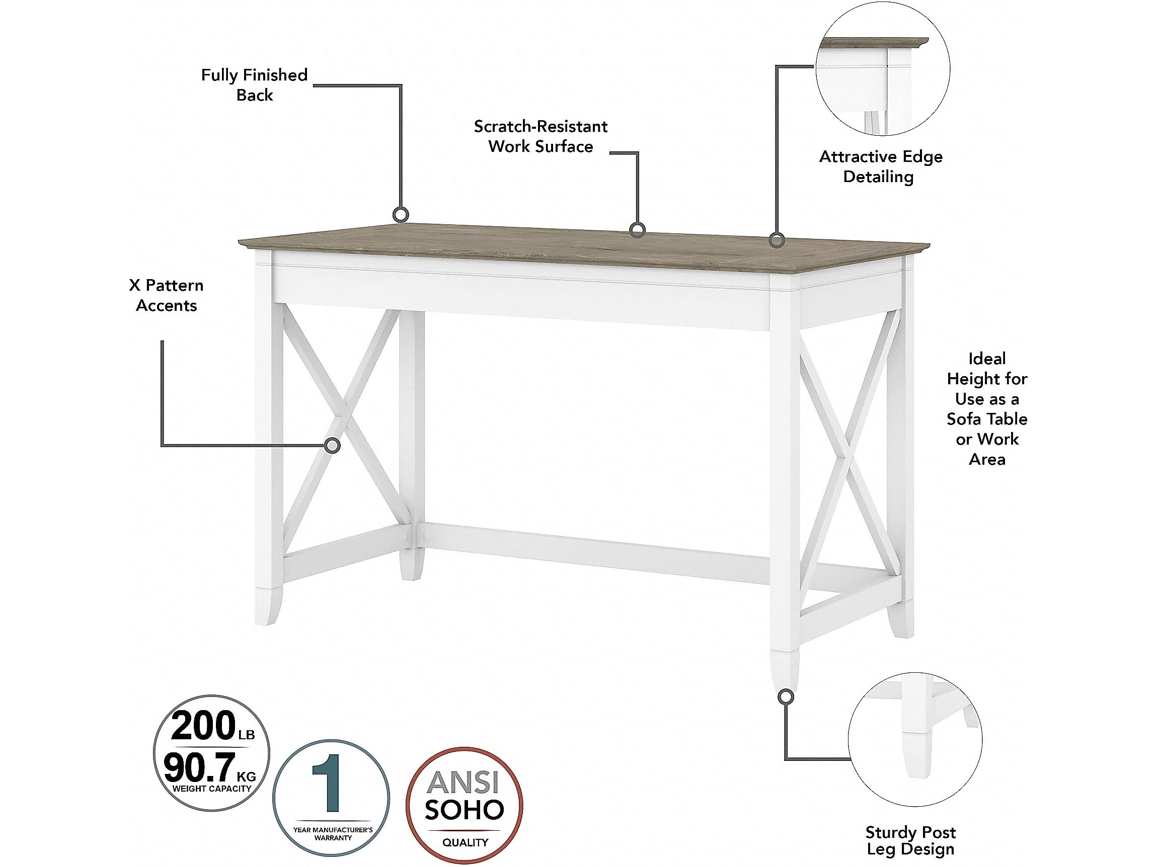 Bush Furniture Key West 2 Person Desk Set with Lateral File Cabinet in Pure White and Shiplap Gray