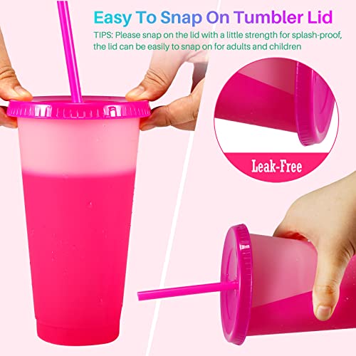 EASEVE Color Changing Cups with Lids and Straws - 12 Packs 24 oz Reusable Plastic Tumblers with Lids and Straws for Adults Kid Party, Bulk Tumblers for Iced Coffee Tea and Smoothie