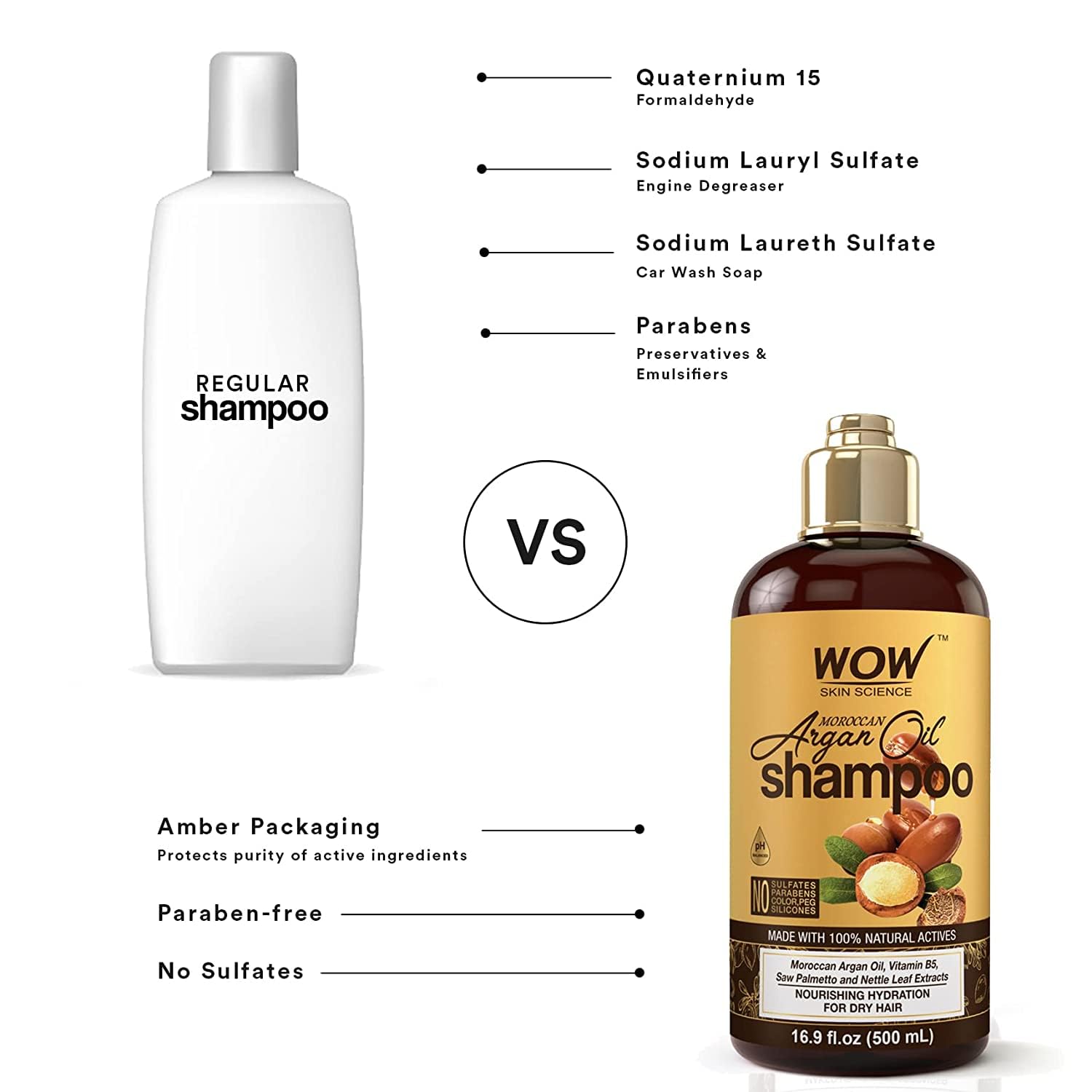 WOW Skin Science Moroccan Argan Oil Shampoo - Sulfate Free Moisturizing Shampoo for Dry, Damaged Hair - For Women & Men