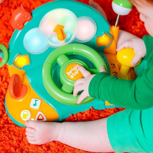 Bright Starts Lights and Colors Driver Toy Steering Wheel with Car Sounds for Pretend Play - Green, 6 Months and up