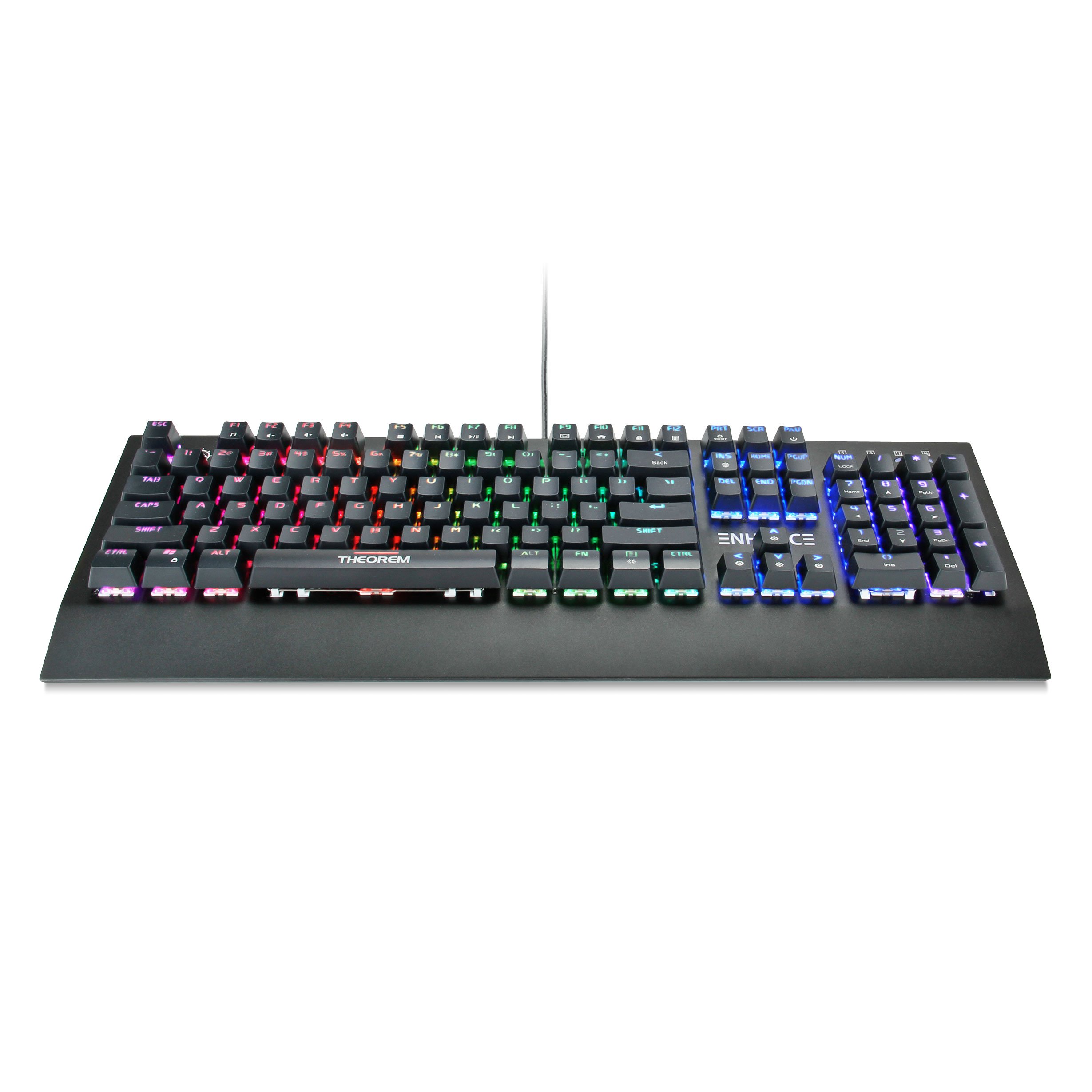 ENHANCE Mechanical Gaming Keyboard - Theorem Backlit LED RGB Gateron Blue Switches - Programmable Macros, Brushed Aluminum Metal, NKRO, Anti-Ghosting, Software Customization - 13 Lighting Effects