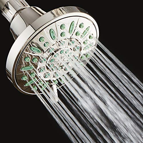 AquaDance Antimicrobial/Anti-Clog High-Pressure 6-setting Shower Head, Microban Nozzle Protection from Growth of Mold, Mildew & Bacteria for Stronger Shower! (Brushed Nickel Finish/Coral Green Jets)