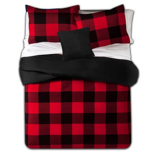Sweet Home Collection Comforter Set 4 Piece Buffalo Check Plaid Design Soft and Luxurious All Season Warmth Down Alternative Reversible to Solid Color with 2 Shams & Throw Pillow, King, Burgundy