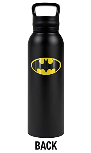 Batman - Logo OFFICIAL Batman Classic Logo 24 oz Insulated Canteen Water Bottle, Leak Resistant, Vacuum Insulated Stainless Steel with Loop Cap, Black