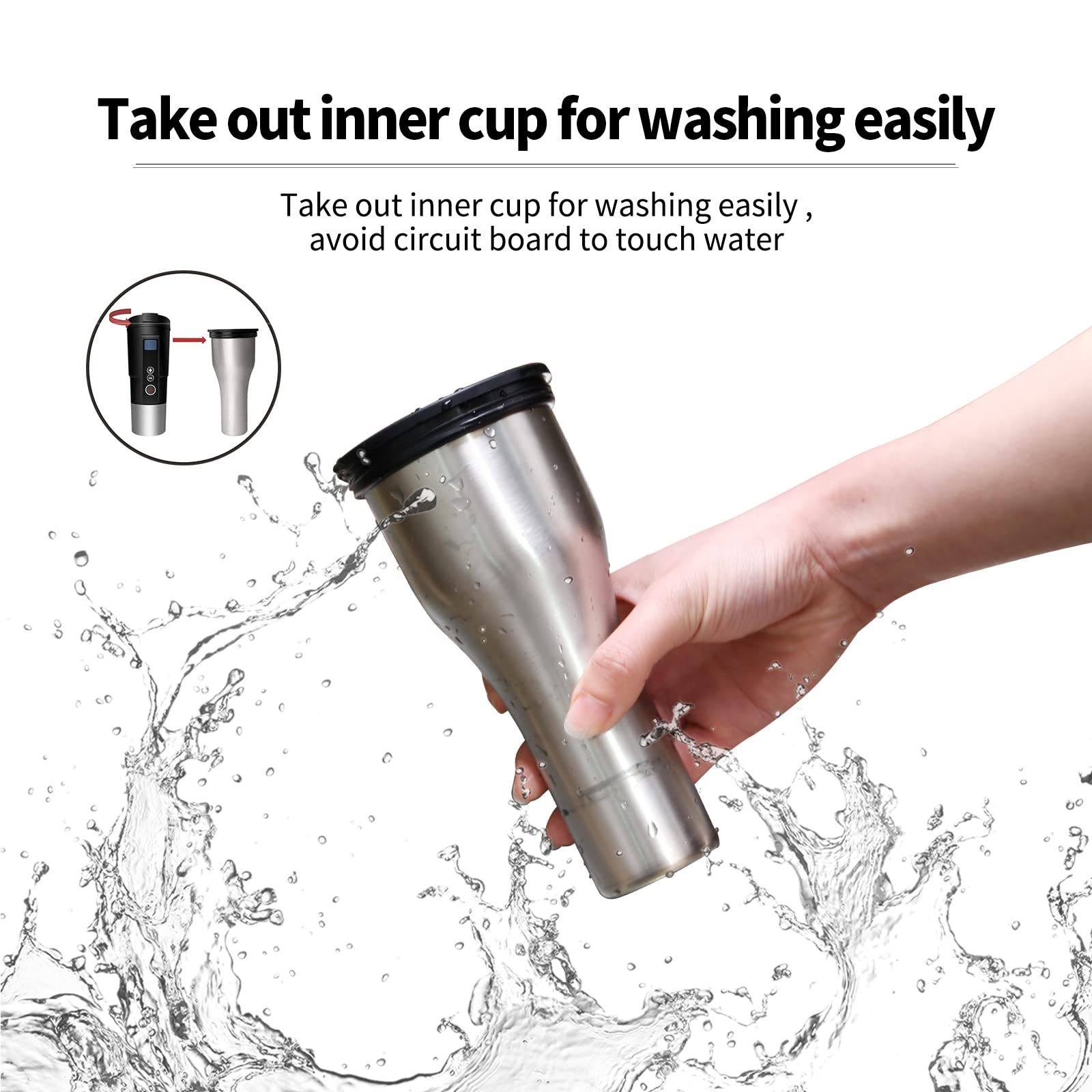 EAST MOUNT Smart Temperature Control Travel Coffee Mug Electric heated Travel Mug 12V Stainless Steel Tumbler Smart Heating Car Cup Keep Milk Warm LCD display Easily Washing Safe for use (Black)