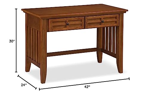 Home Styles Arts and Crafts Mission Style Student Desk Crafted from Hardwoods with Cottage Oak Finish, Black Finished Hardware, Slightly Flared Legs, Two Storage Drawers, Without Hutch