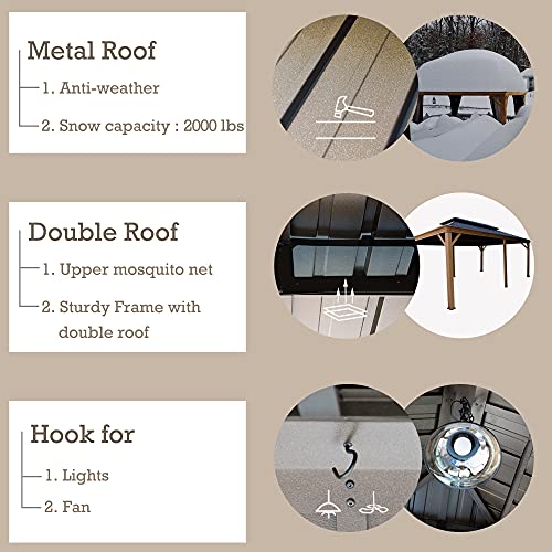 Apollo Wood Look Aluminum Hardtop Gazebo with Galvanized Steel Roof and Mosquito Net (12ft x 20ft)