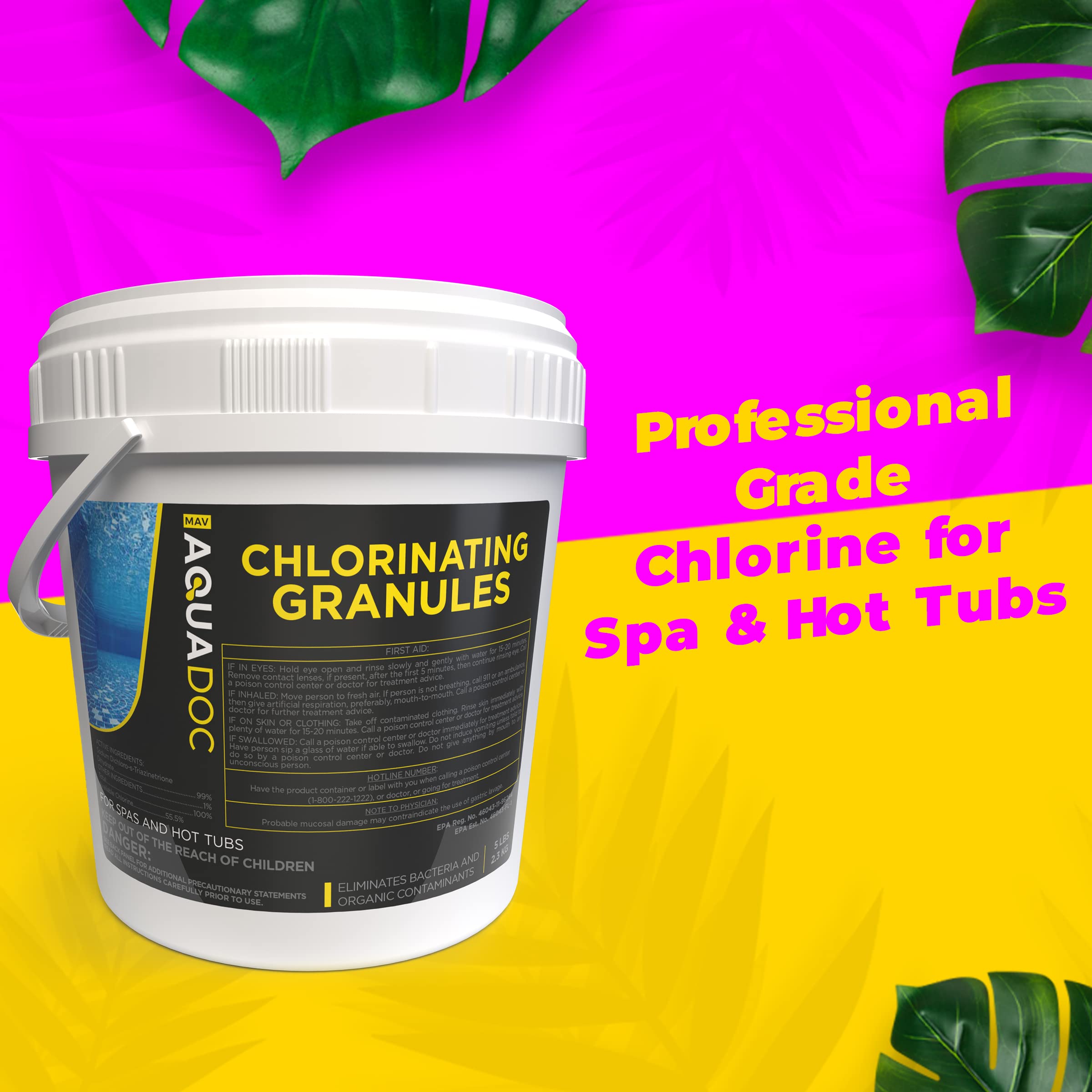 AquaDoc | Spa Chlorine Granules for Hot tub - Spa Sanitizing Granules for Hot Tubs - Recommended Chlorine for spa - Granulated Chlorine for hot tub and spa - Hot Tub Chlorinating Granules - 5Lbs