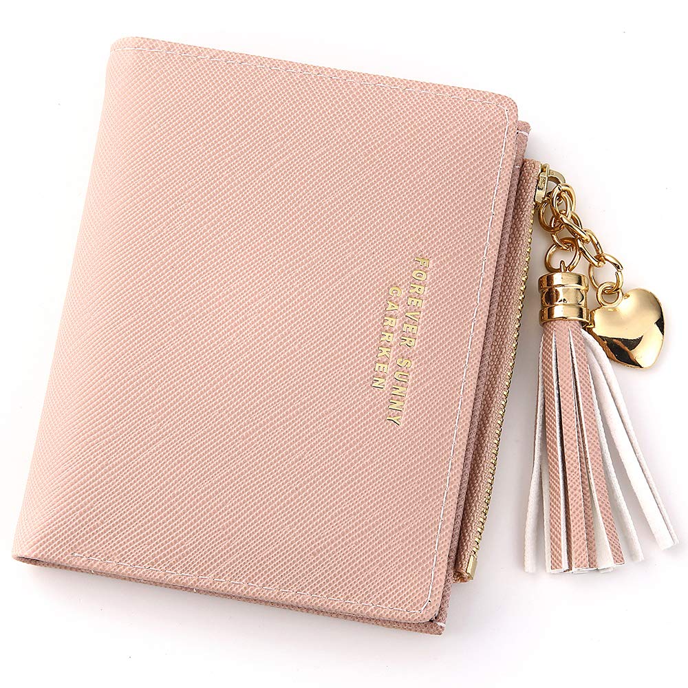 Buvelife Wallet for Women Small Compact Wallet Bifold, RFID Wallet Credit Card Holder Mini Bifold Pocket Wallet (Crosshatch Pink)