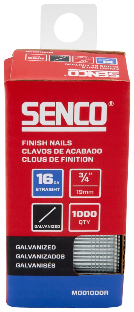 SENCO M001000R 3/4" 16 Gauge Straight Finish Nails, Galvanized Finish 1,000 Count Pack
