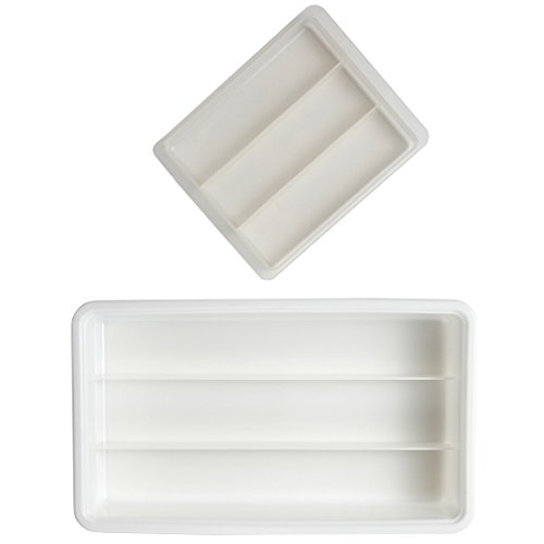 Home-X Drawer Organizer with Sliding Top Compartment, The Perfect Addition to Any Kitchen, White (12"L x 7"W x 2.25"H)