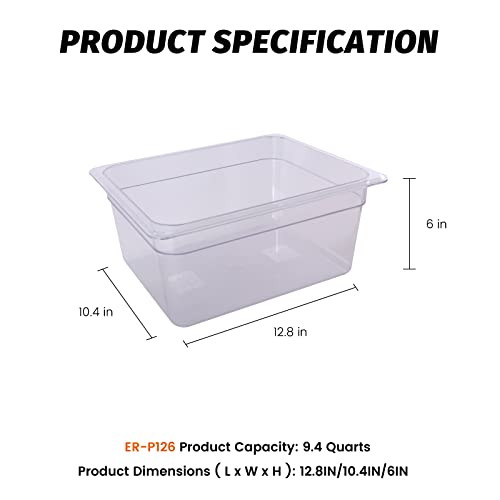 EASYROSE 6-Pack Food Pan Half Size Clear Polycarbonate Food Pans 6" Deep Commercial Hotel Pans for Party, Restaurant, Hotel